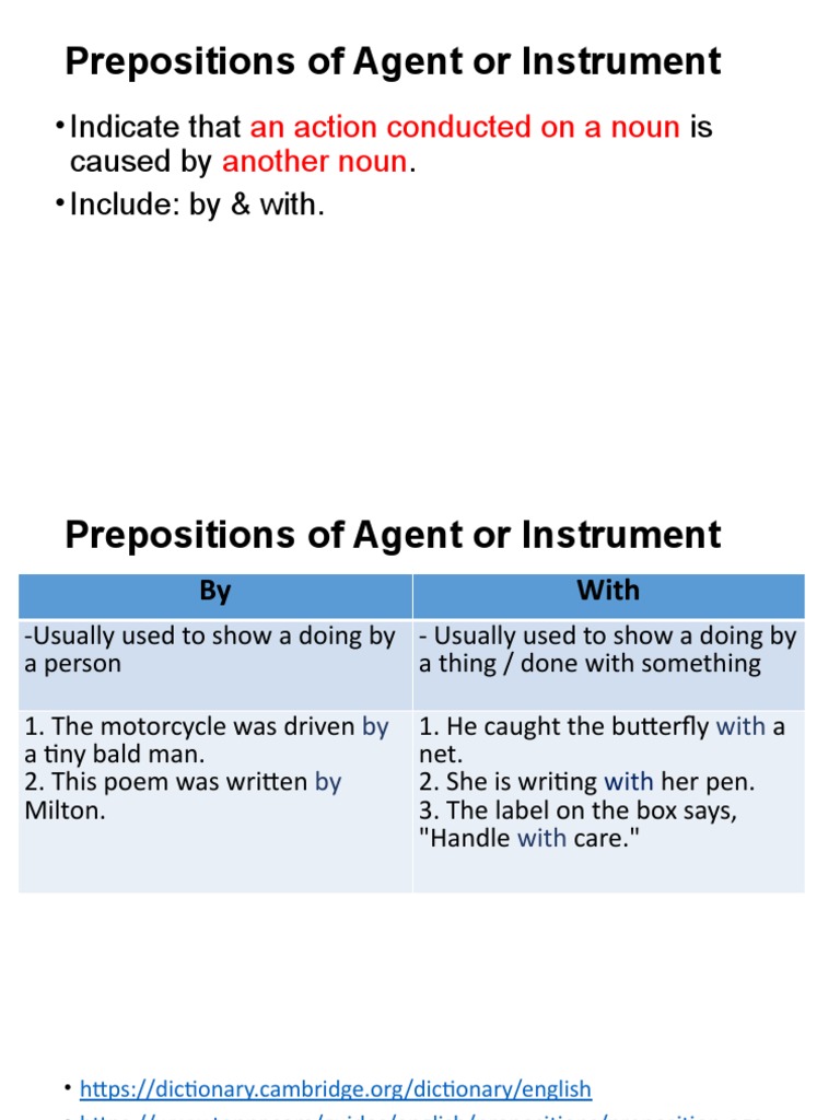 Prepositions of Agent or Instrument | PDF