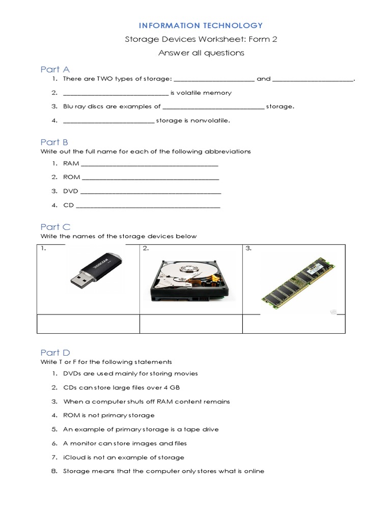 Storage Devices Worksheet Guide | PDF | Computers | Technology ...