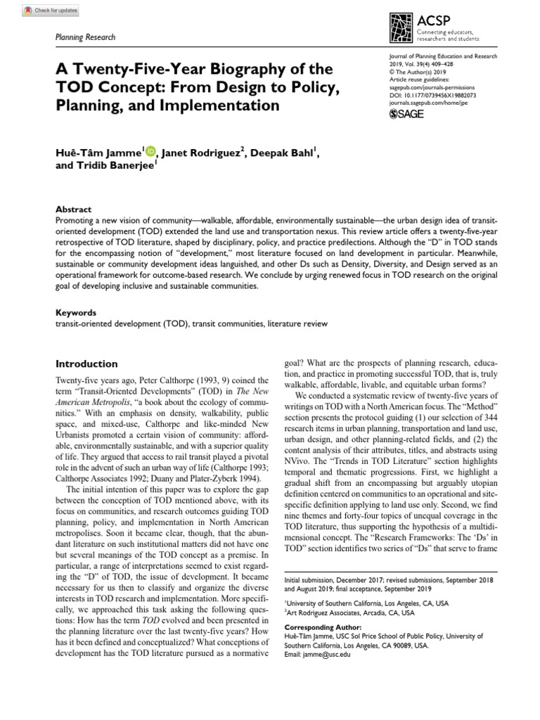 A Twenty Five Year Biography of The TOD Concept From Design To Policy ...