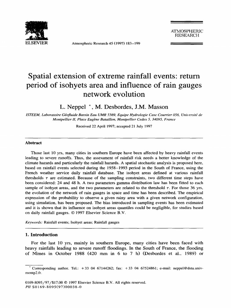 Neppel - Spatial Extension of Extreme Raifall | PDF | Rain | Quantile