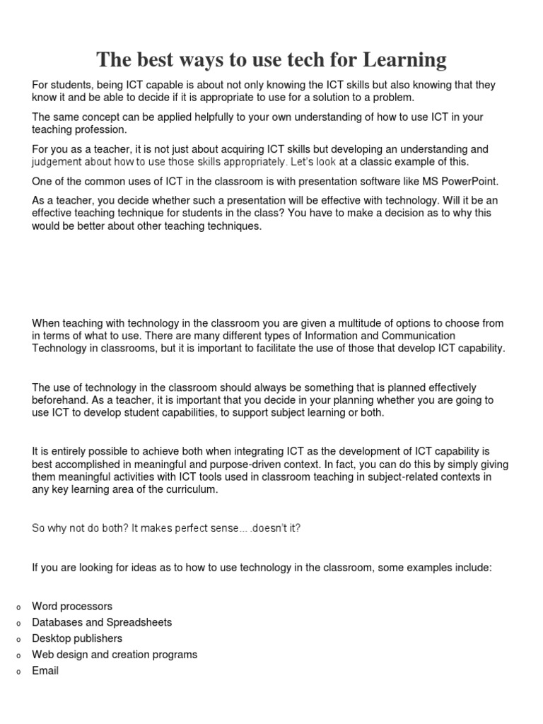 TTL 2 - The Best Ways To Use Tech For Learning 2 | PDF | Educational Technology | Teachers