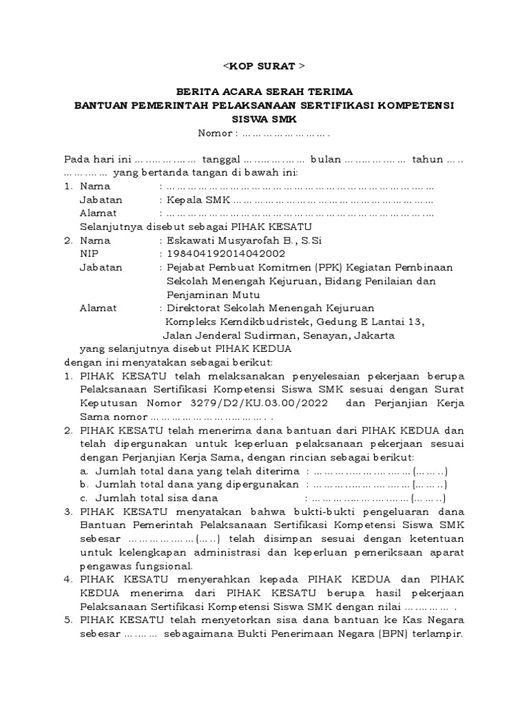 BAST Pekerjaan Serkom Tahap 2 - Rev | PDF