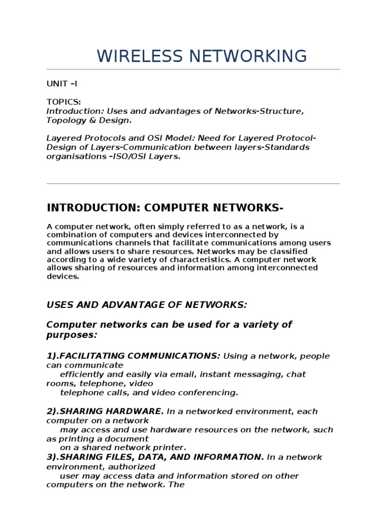 Wireless Networking: Introduction: Computer Networks | PDF | Network ...