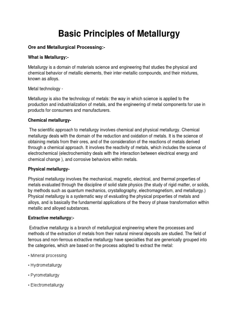 Basic Principles of Metallurgy 23.07.2020 | PDF | Metallurgy | Chemistry