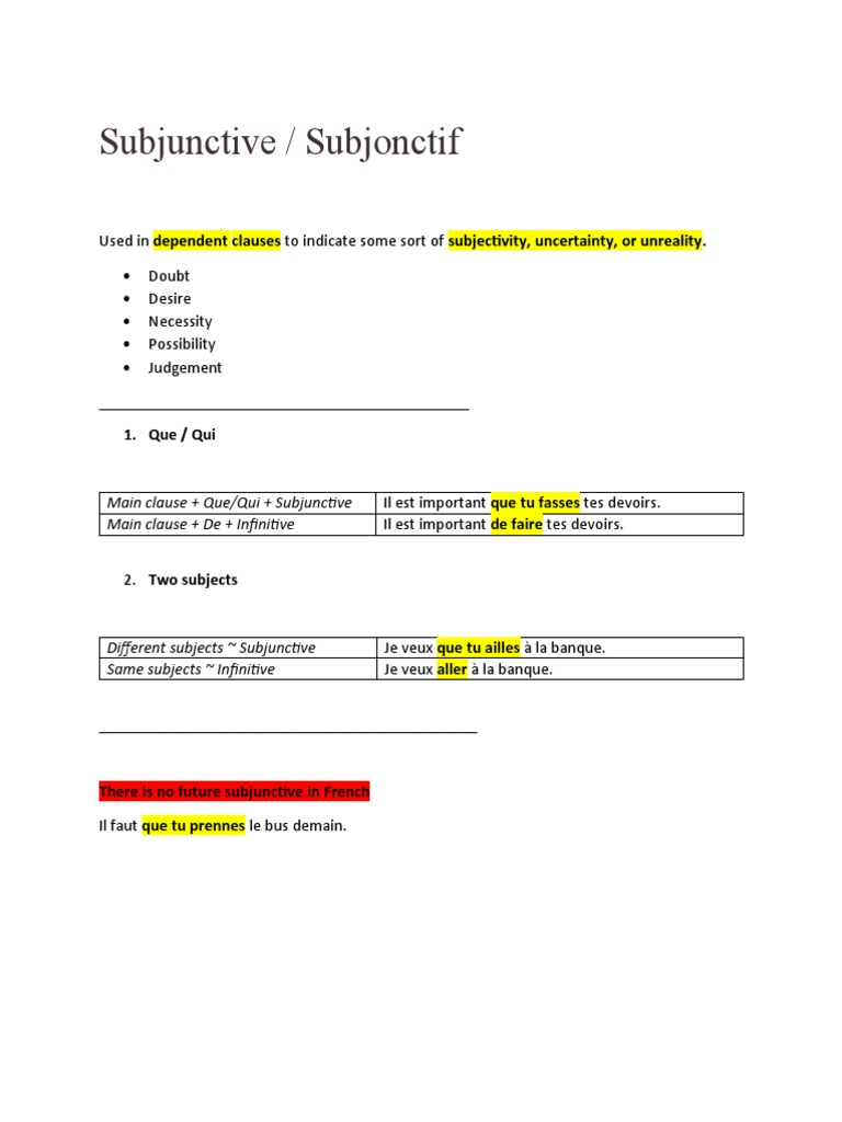 Utilisation du subjonctif en français | PDF | Grammaire | Mécanique du ...