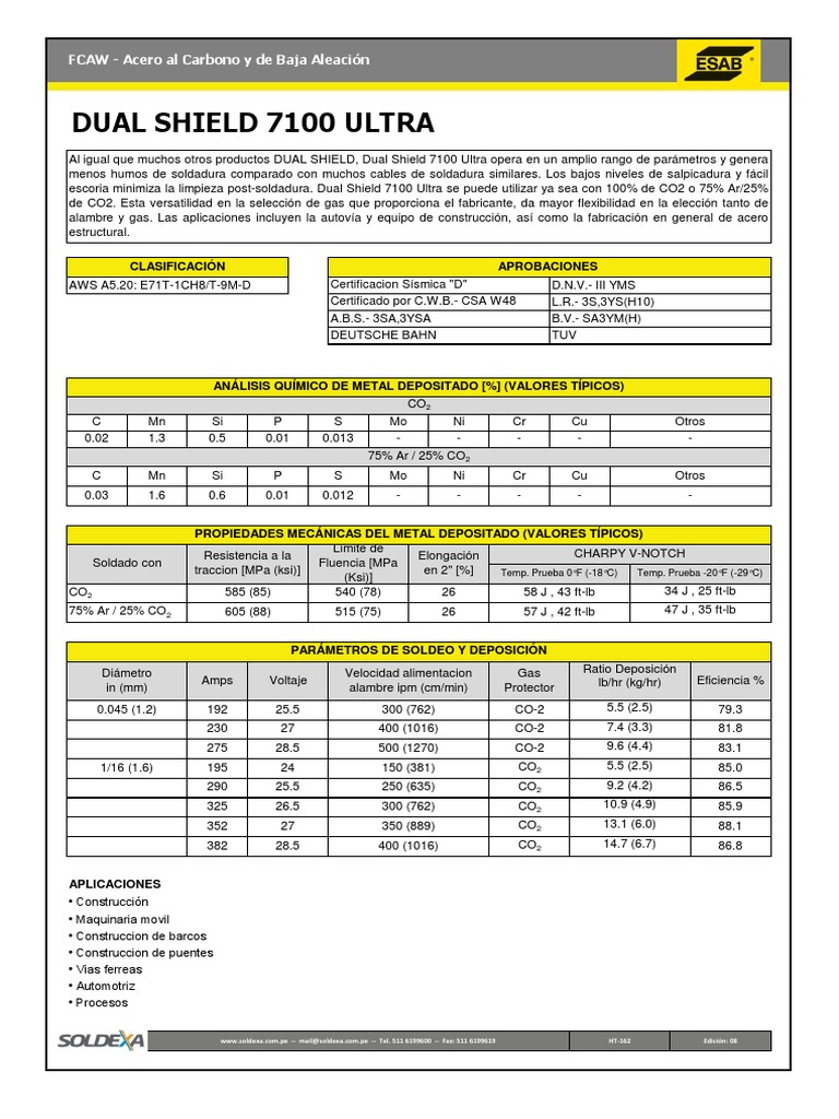 Dual Shield 7100 Ultra: Soldadura FCAW Eficiente | PDF | Construcción ...