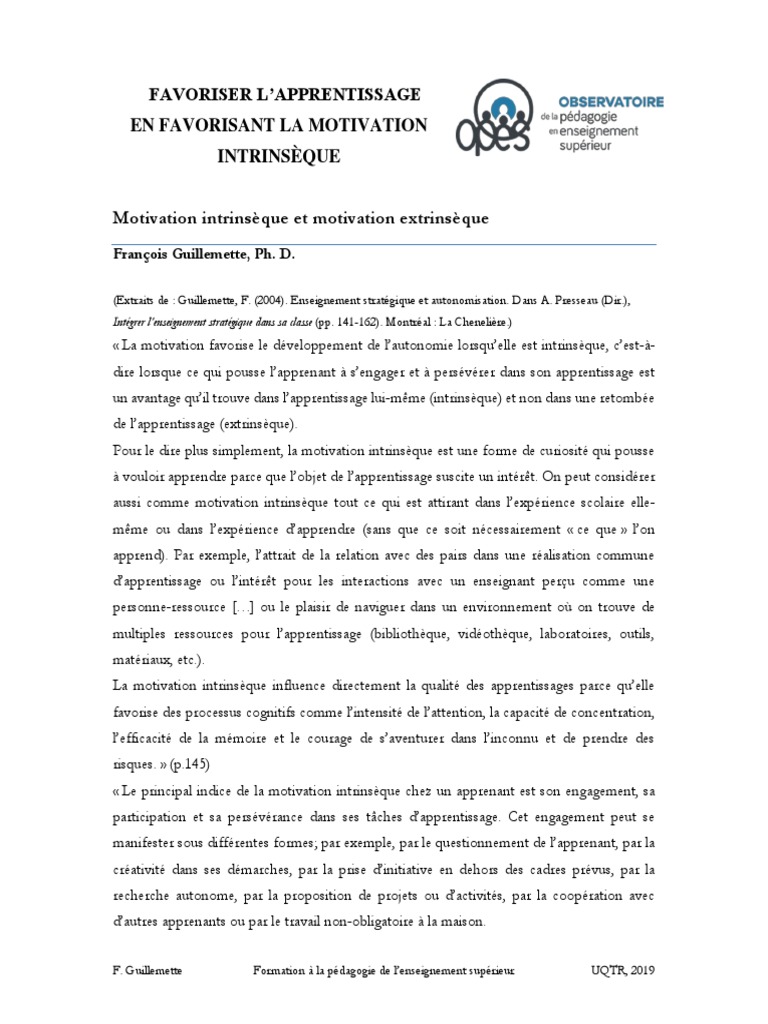 Motivation Intrinseque Motivation Extrinseque | PDF | Motivant | Motivation