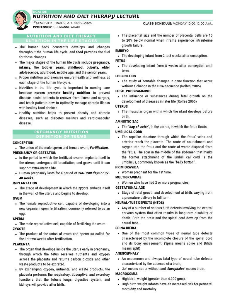 NCM 105 Lecture Covers Nutrition Through Life Stages | PDF ...