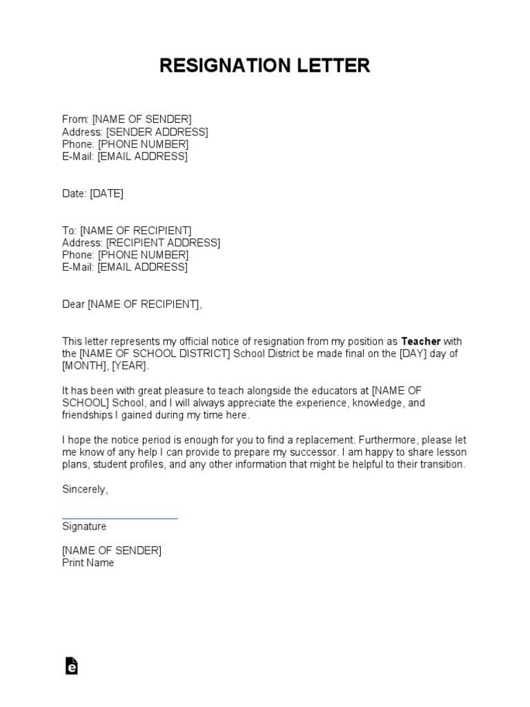 Teacher Resignation Letter | PDF