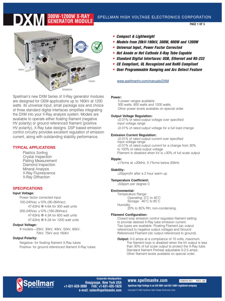 300W-1200W X-RAY Generator Module: Spellman High Voltage Electronics Corporation | PDF | Vacuum ...
