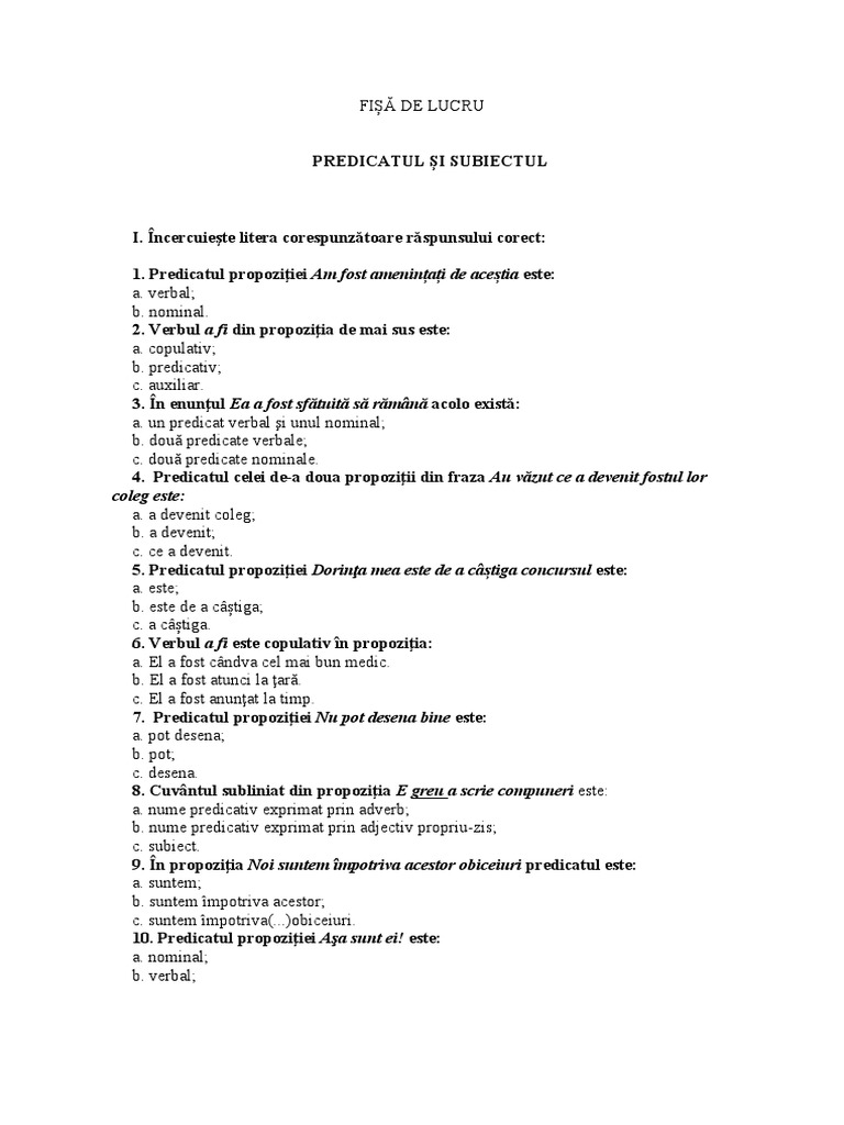 Fisa Subiect Predicat | PDF