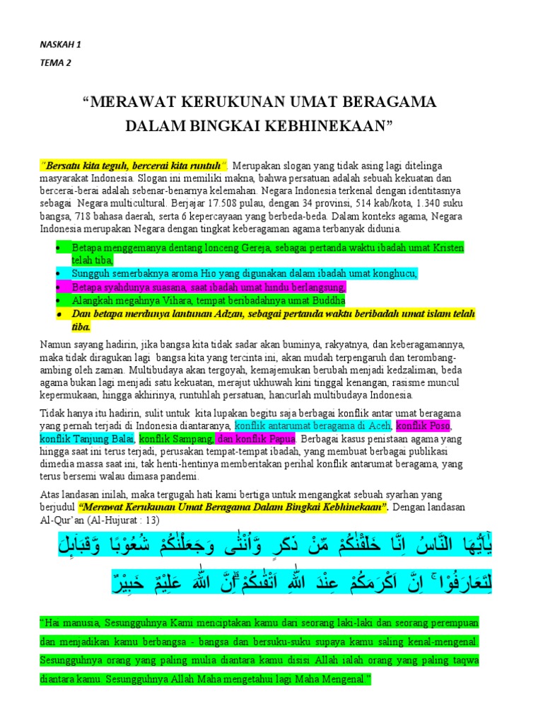 Merawat Kerukunan Umat Beragama Dalam Bingkai Kebhinekaan | PDF | Ilmu Sosial | Agama ...