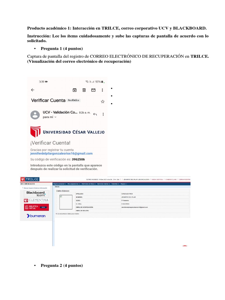 Producto Academico 1 - Interacción en TRILCE, Correo Corporativo UCV y Blackboard | PDF