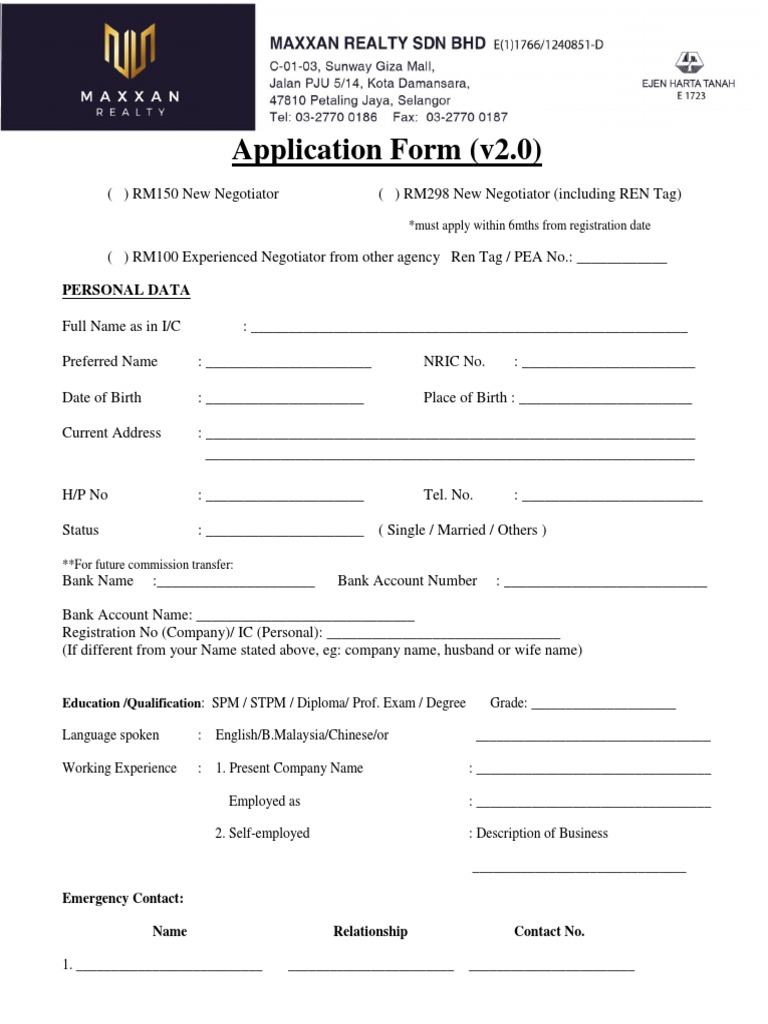 Maxxan Application Form V2.0 | PDF