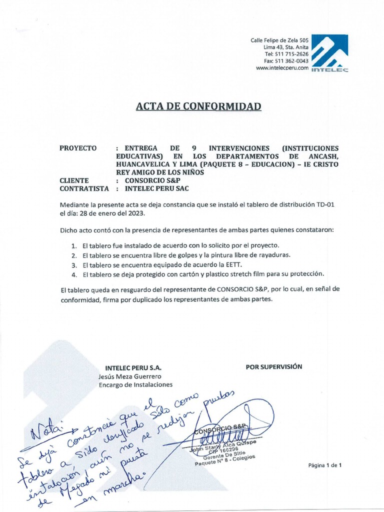 Acta de Conformidad TD-01 | PDF