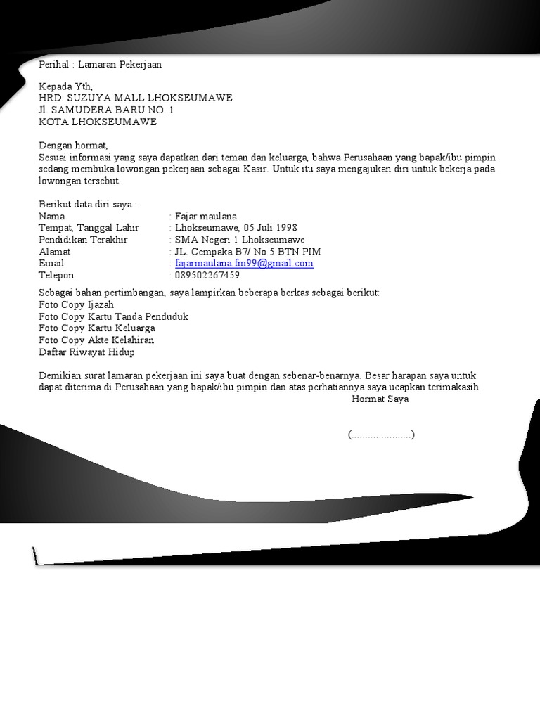 Surat Lamaran Fajar | PDF | Karier & Perkembangan | Kesehatan Holistik