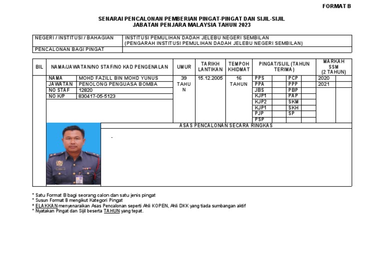 Soft Copy Pencalonan Pingat - Sijil 2023 | PDF