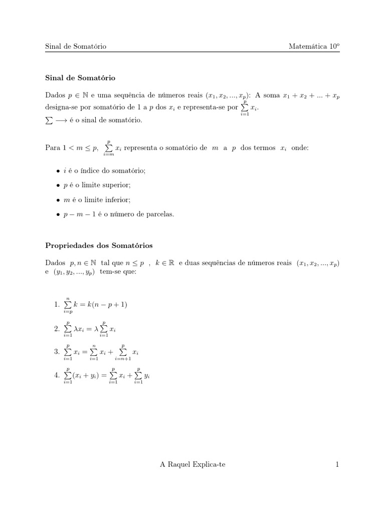 Sinal de Somatório 10º 14 | PDF