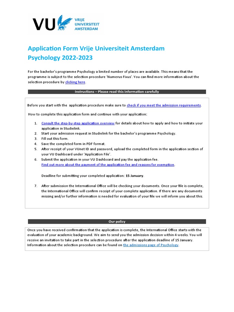 Bachelor Application File - Psychology 2022-2023 | PDF | High School ...