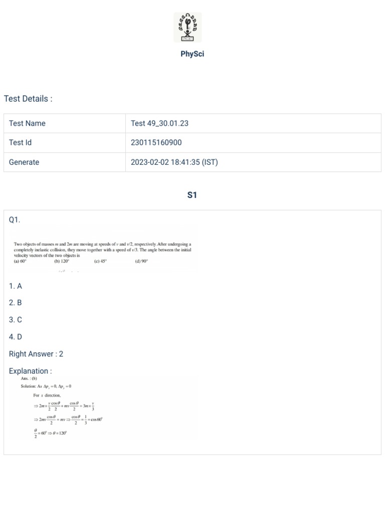 Test 49 Question and Solutions | PDF