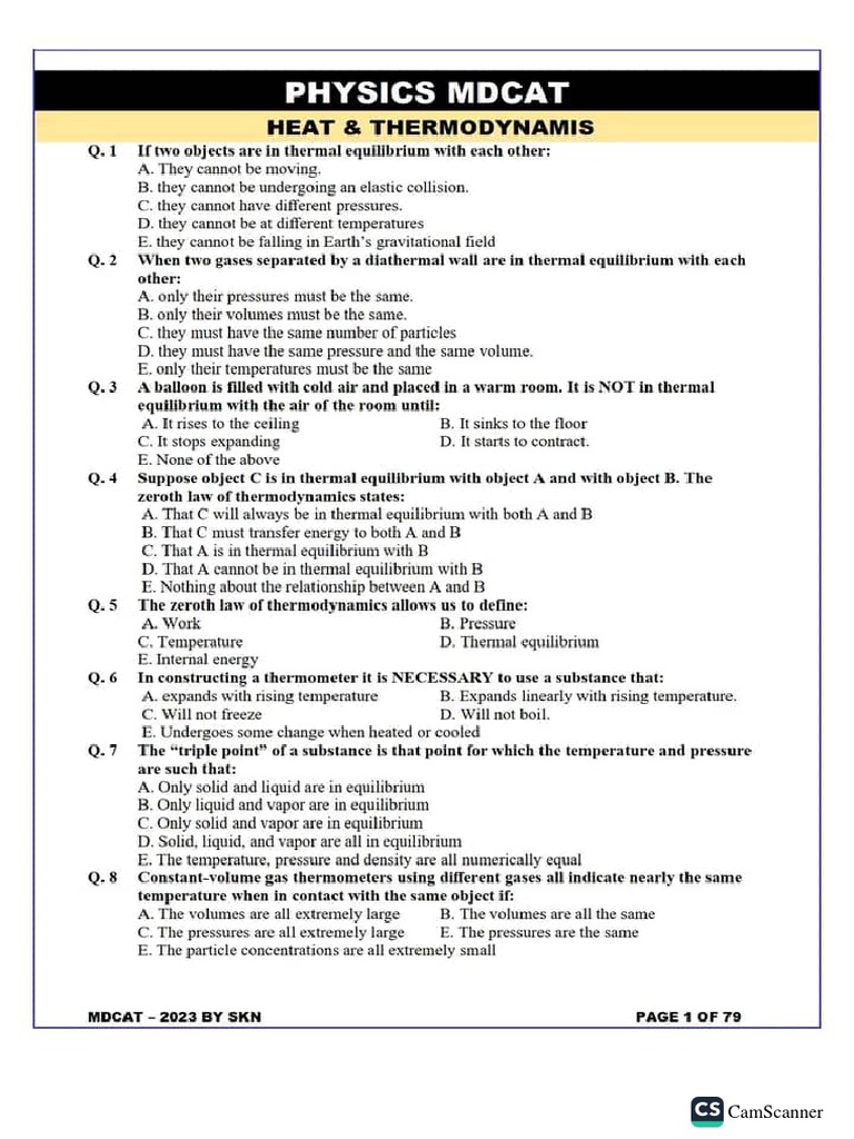 Heat and Thermodynamics Mcqs | PDF