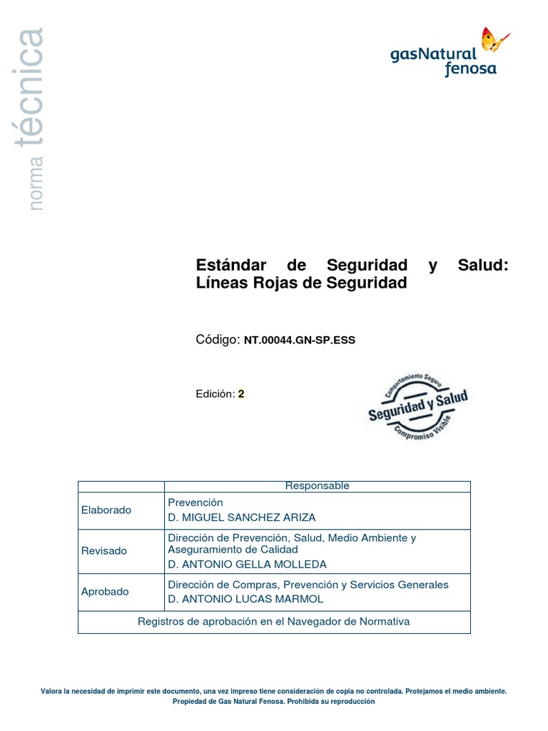 NT.00044.GN-SP - ESS. ED.2 Est Ndar de Seguridad y Salud. L°neas Rojas de Seguridad | PDF