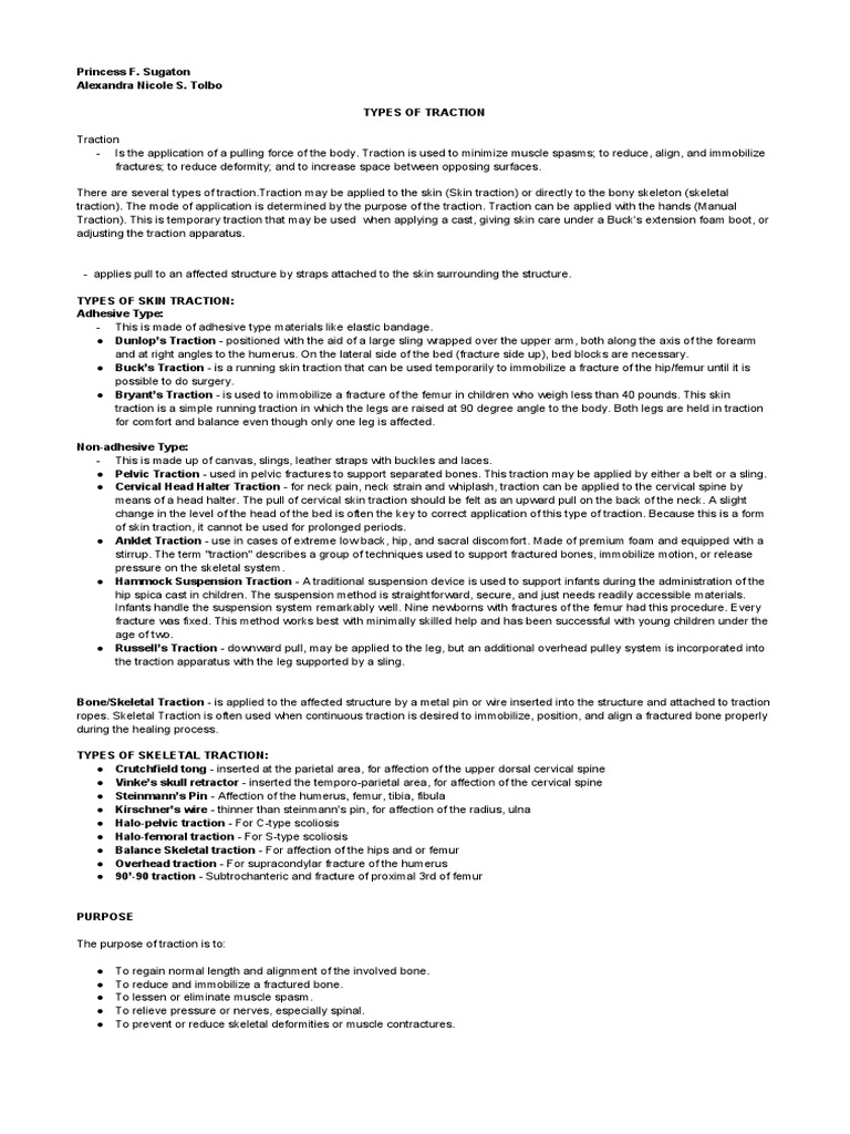 Types of Traction An Care | PDF | Hip | Vertebral Column