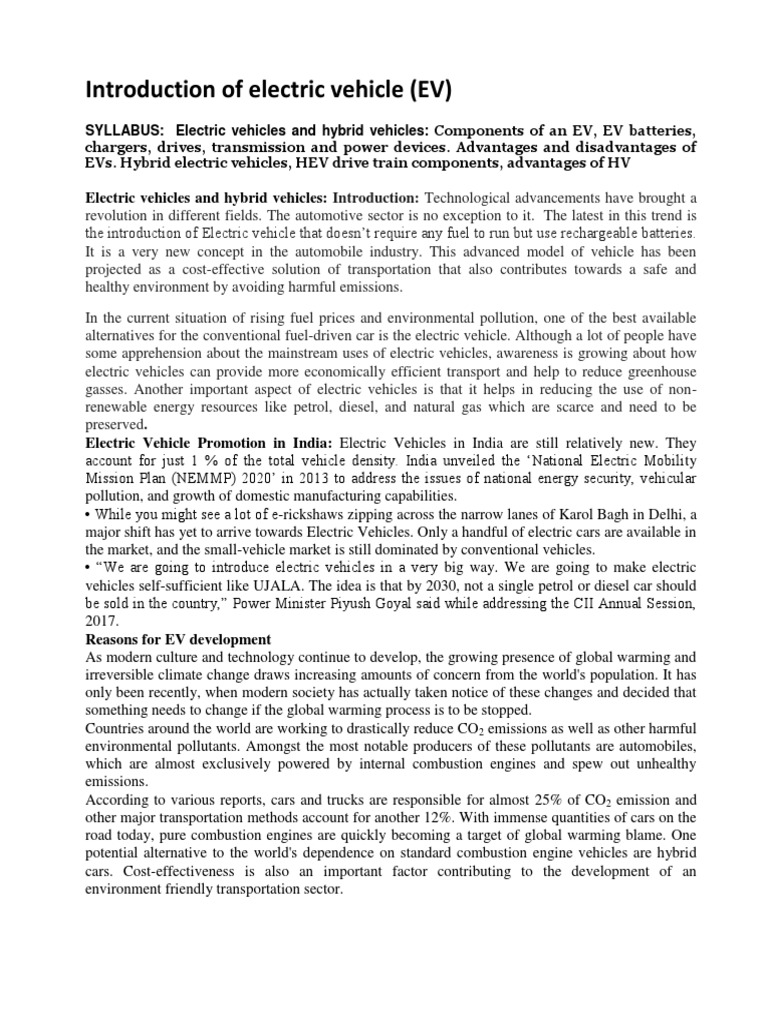Unit 2 Ev Notes | PDF | Electric Vehicle | Hybrid Electric Vehicle