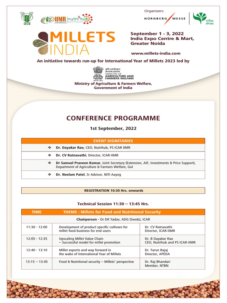 Millet India Conference Agenda New | PDF | Agriculture | Food And Drink