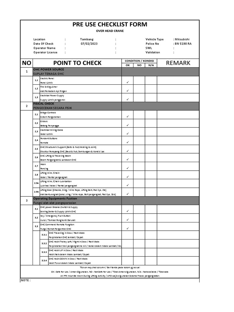 Checklist OHC | PDF | Machines | Equipment