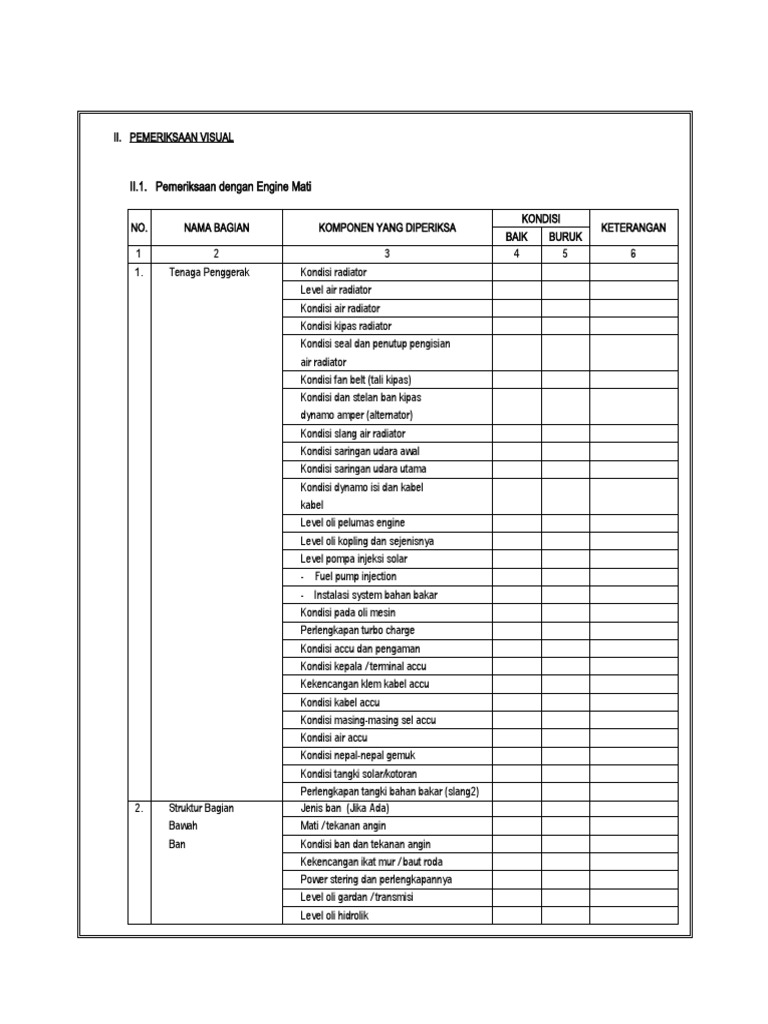 Form Inspeksi Excavator | PDF