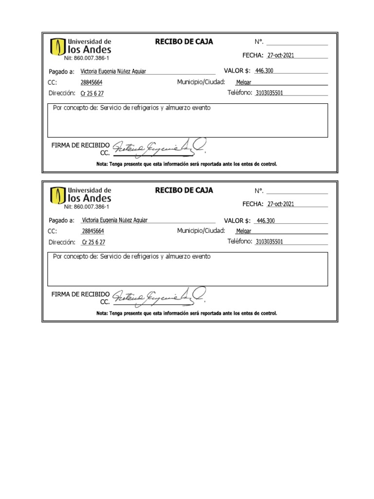 Formato Recibo de Caja | PDF
