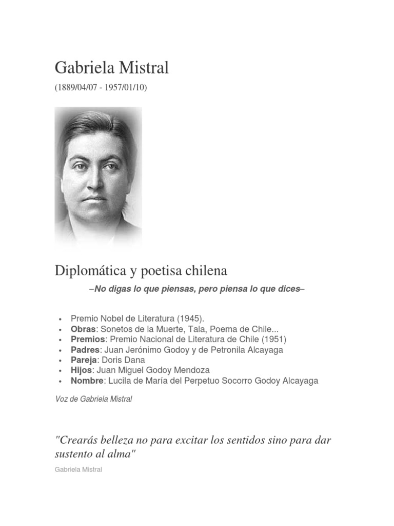 Biografia Poetisa Gabriela Mistral | PDF