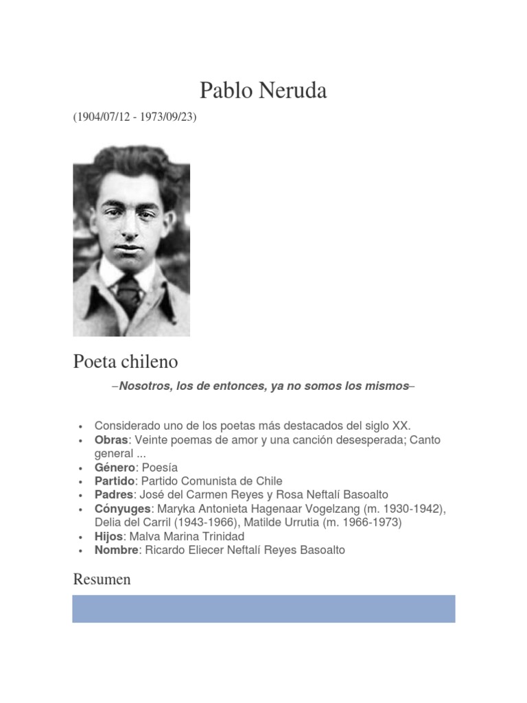 Biografia Pablo Neruda | PDF