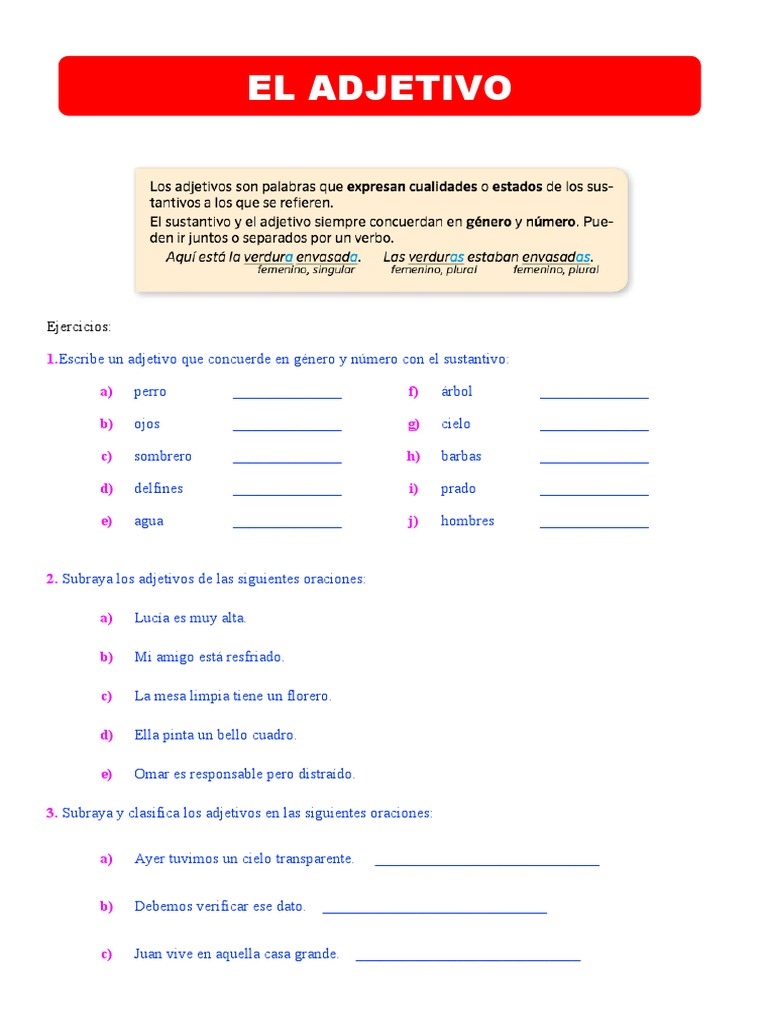 Actividades sobre el uso de adjetivos | PDF | Adjetivo