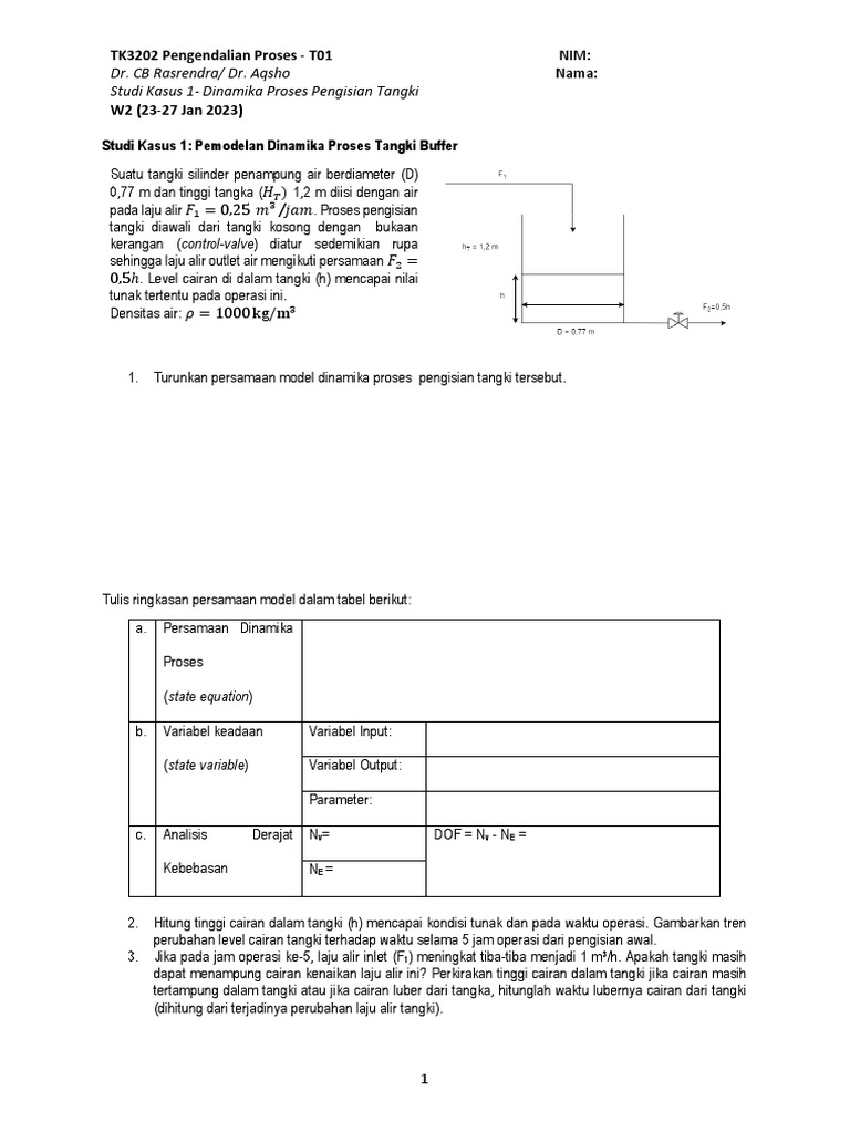 T01 Dinamika Proses Pengisian Tangki 1 | PDF