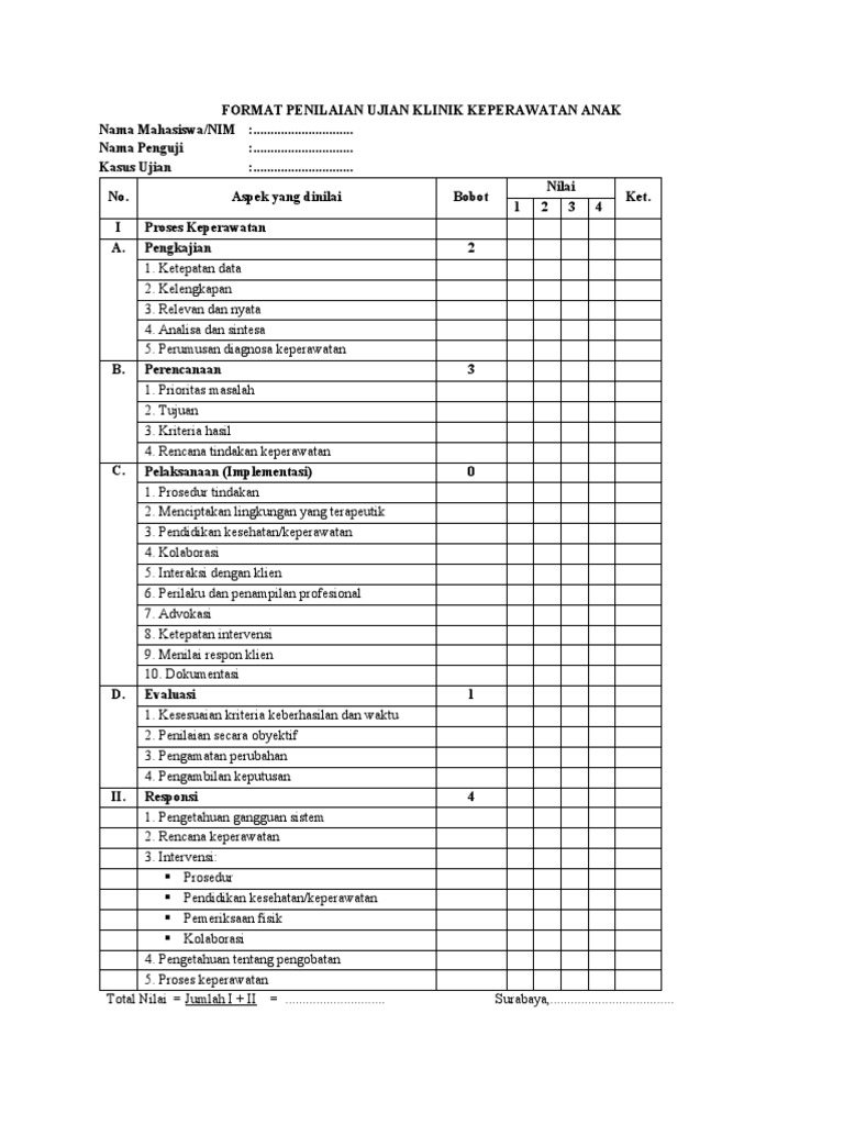 Format Penilaian Ujian Klinik Keperawatan Anak | PDF