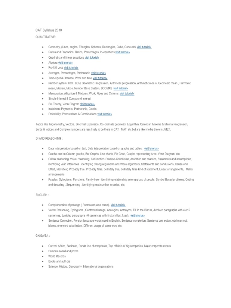 CAT Syllabus 2010 | PDF | Teaching Methods & Materials | Computers