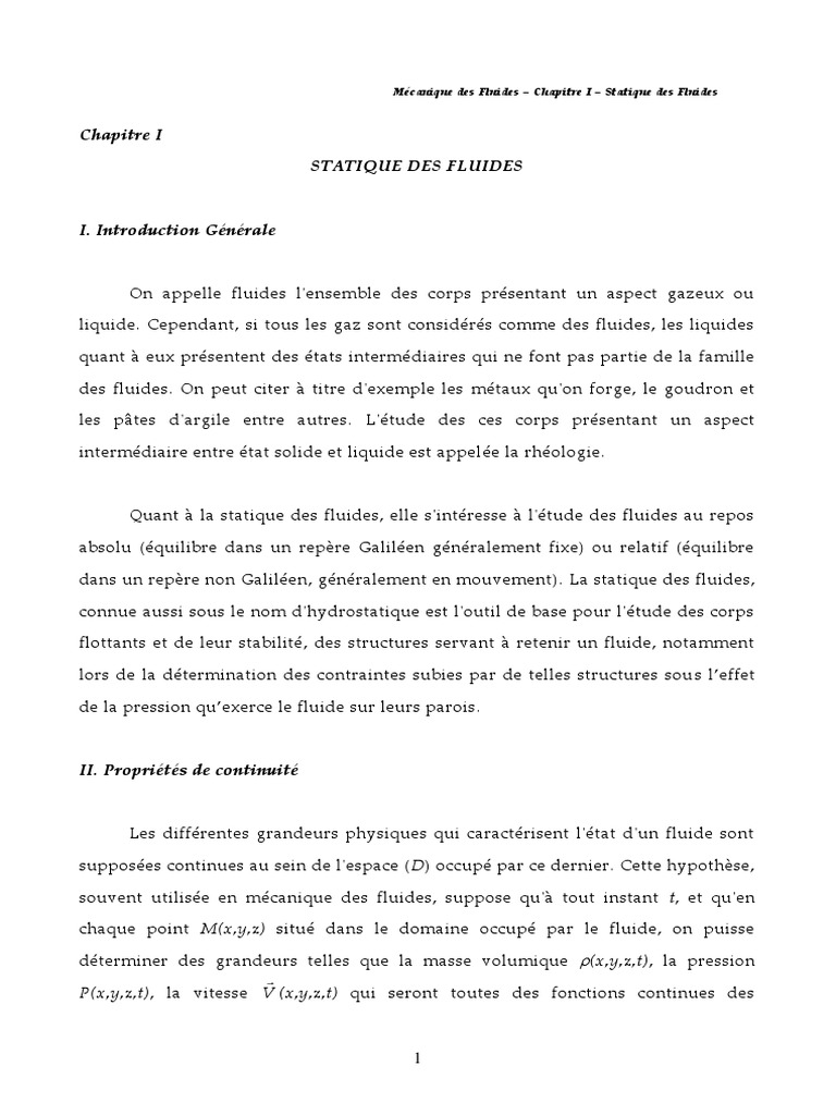 CH1 Statique Des Fluides | PDF | Pression | Obliger