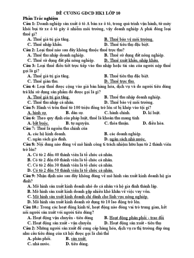 De Cuong Cuoi Hk1 KT&PL 10 | PDF