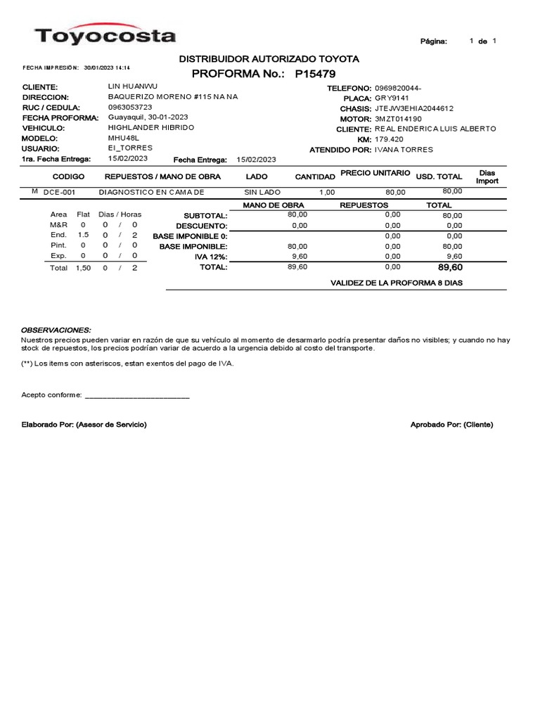 Proforma P15479 | PDF | Vehículos | Transporte