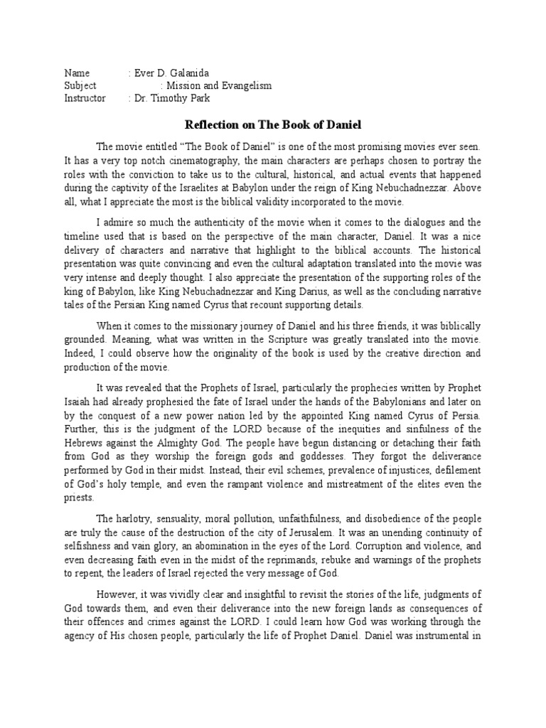 Reflection On The Book of Daniel | PDF | Daniel (Biblical Figure ...