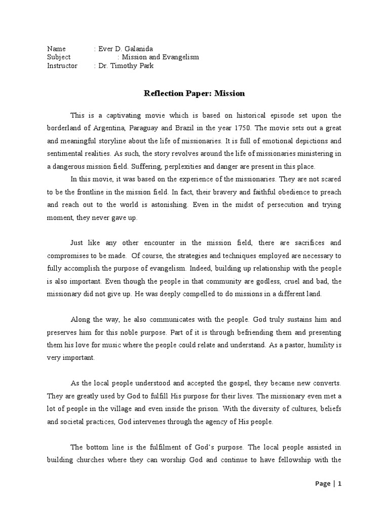 Mission Reflection Paper | PDF | Christian Mission | God