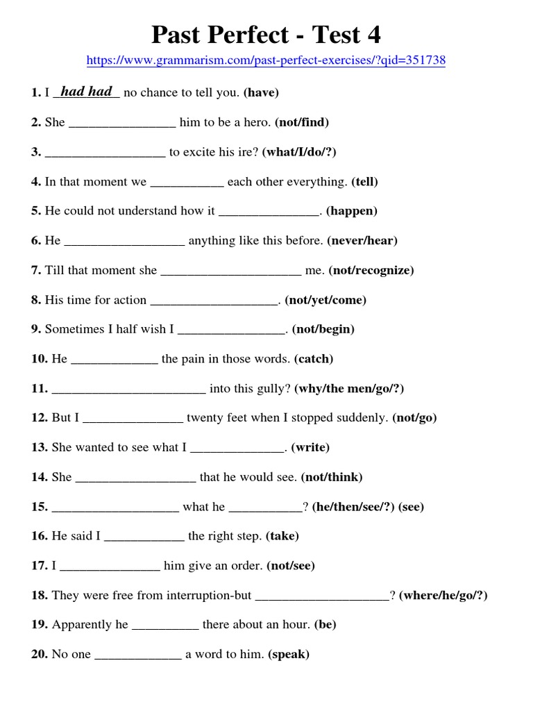 Grammarism Past Perfect Test 4 1335346 | PDF