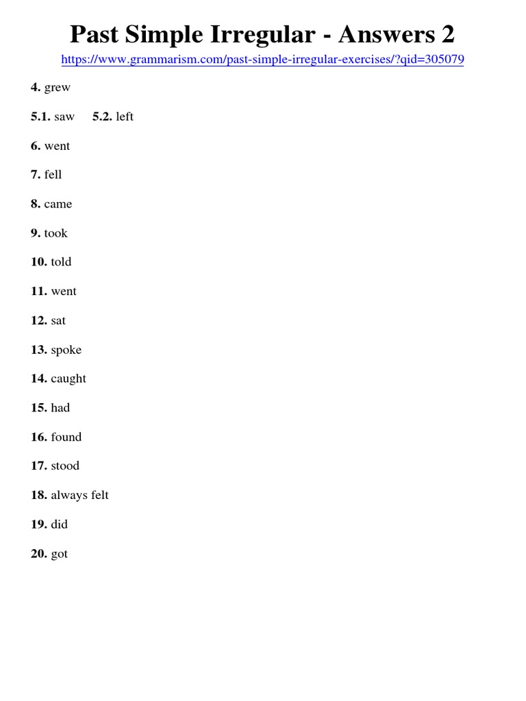 Past Simple Irregular Verbs Answers | PDF