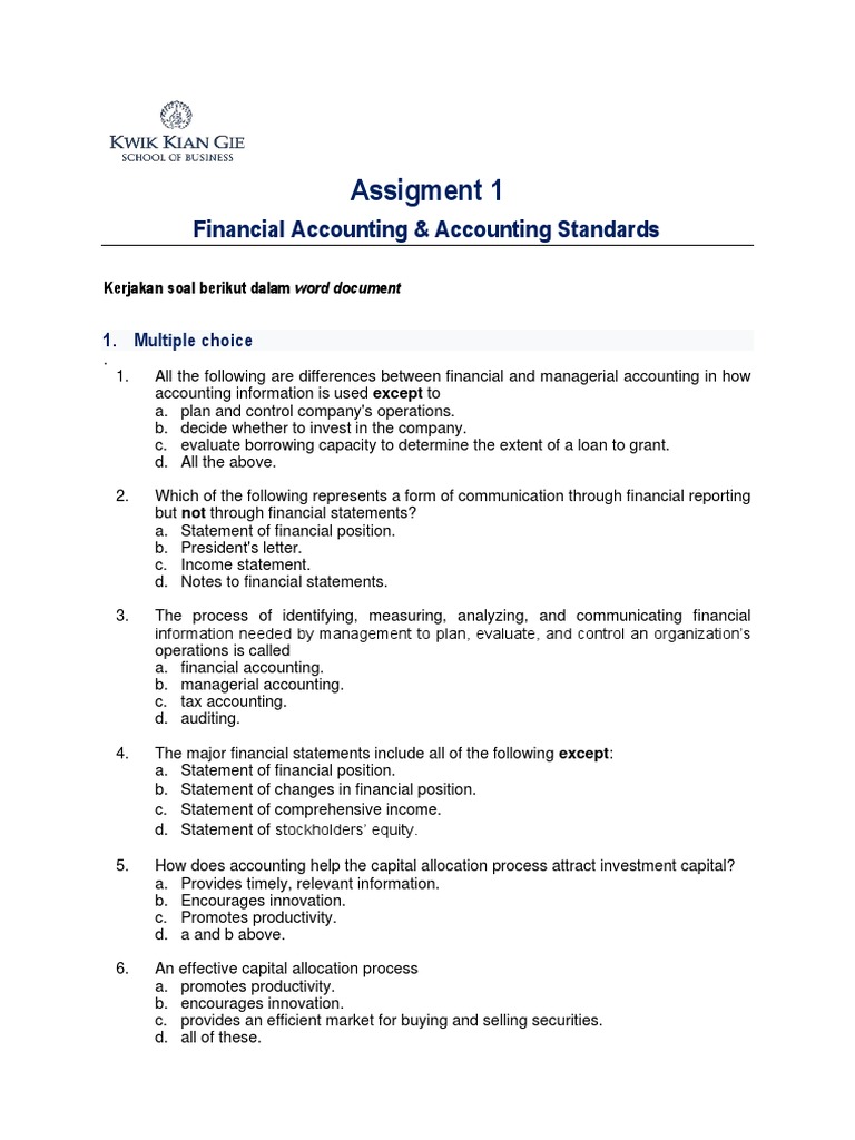 Assignment 1 - Accounting Standards | PDF | Financial Statement ...