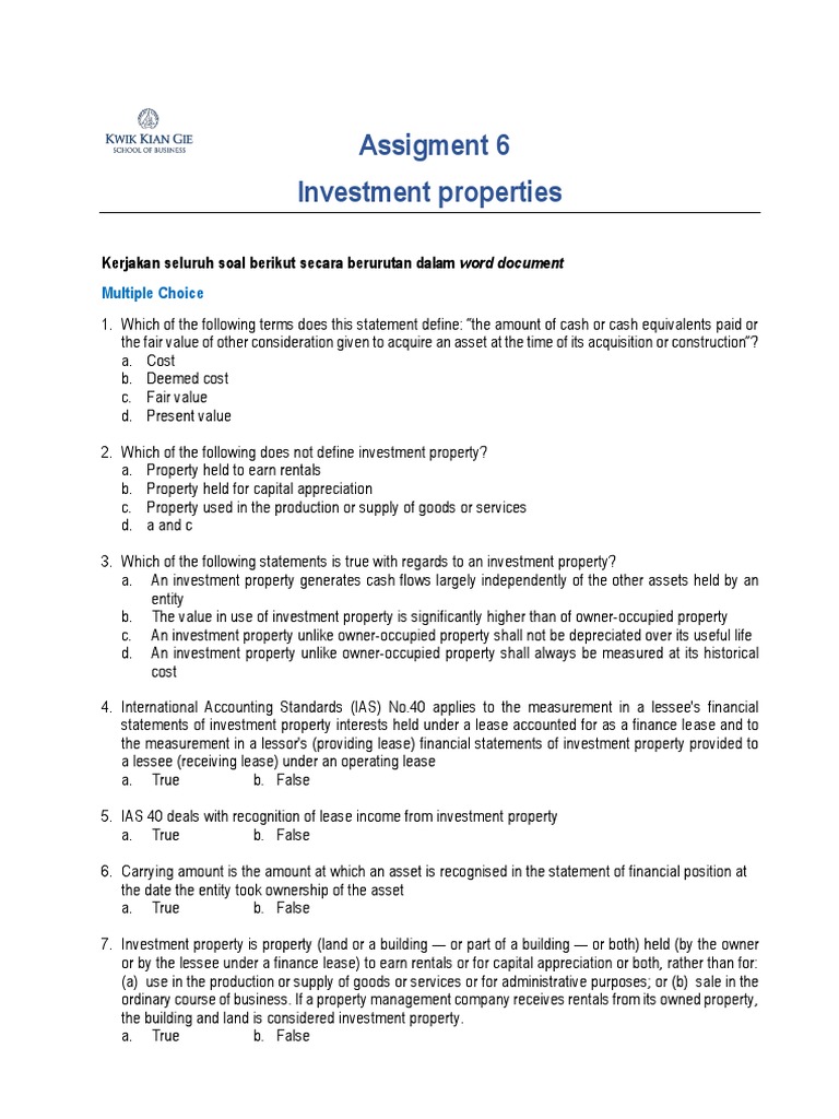 Assignment 6 - Investment Properties | PDF | Lease | Renting