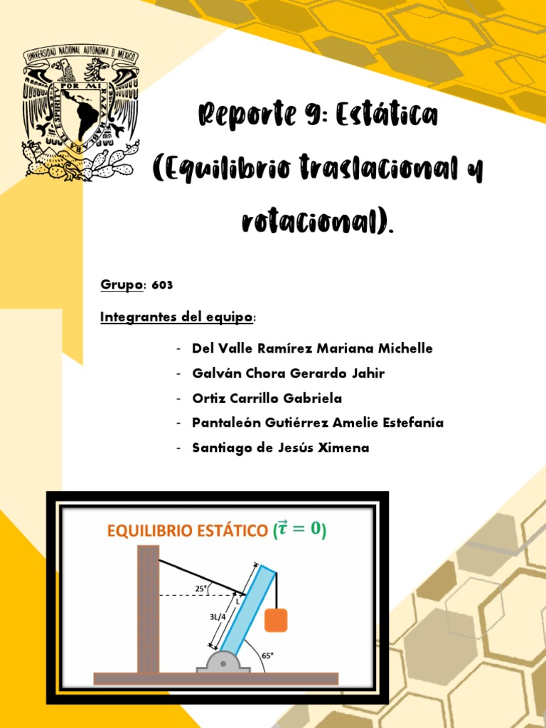 Reporte 9 Estática Equilibrio Traslacional y Rotacional | PDF | Fuerza | Las leyes del ...