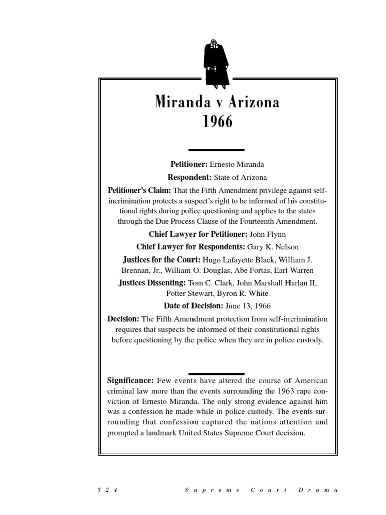 Miranda V Arizona 1966 | PDF | Miranda V. Arizona | Fifth Amendment To ...
