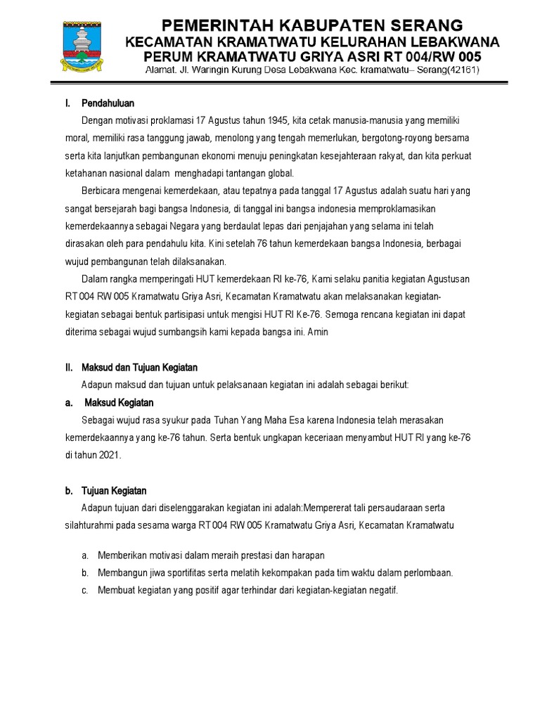 Contoh Proposal 17 Agustus Tingkat RT | PDF
